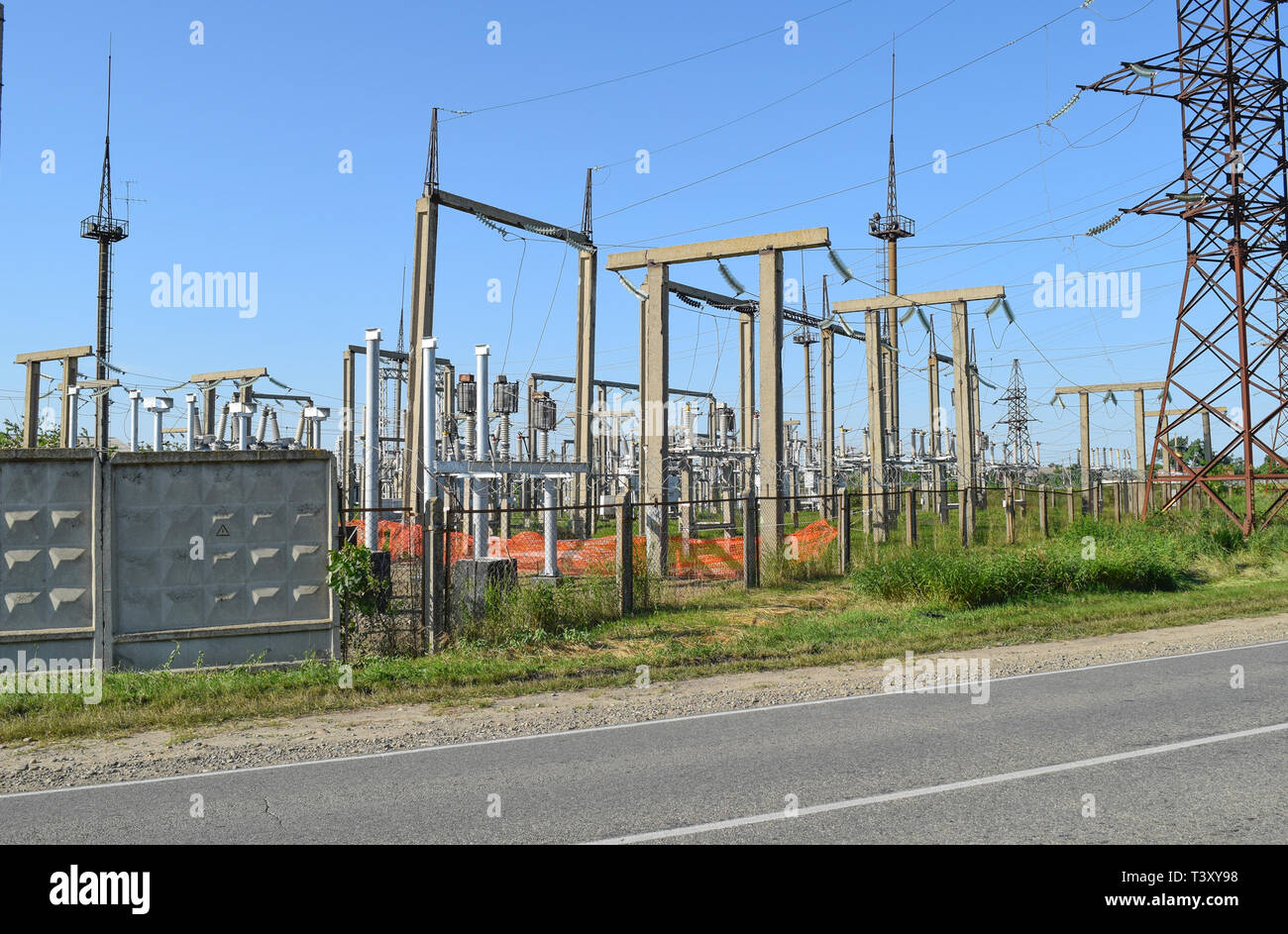 Power substation. Small distributive power substation in the settlement ...