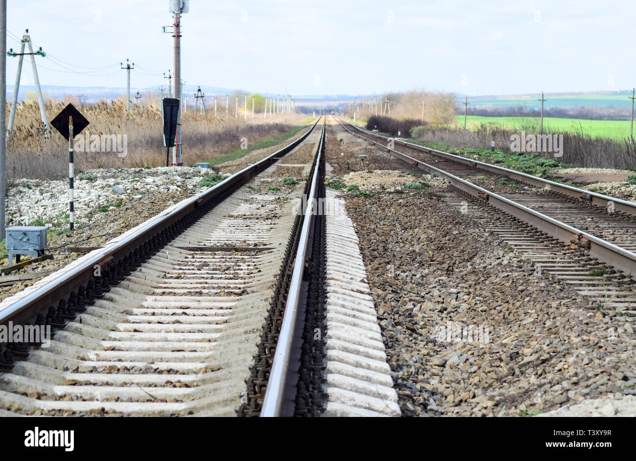 Railways. Railway for trains a Steel rails Stock Photo - Alamy