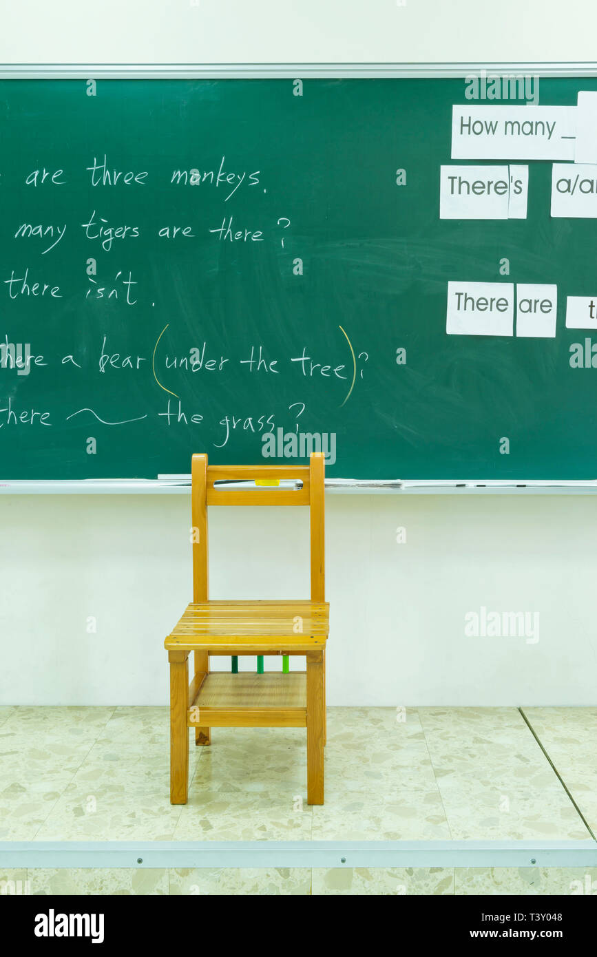 Empty chair at blackboard in classroom Stock Photo - Alamy