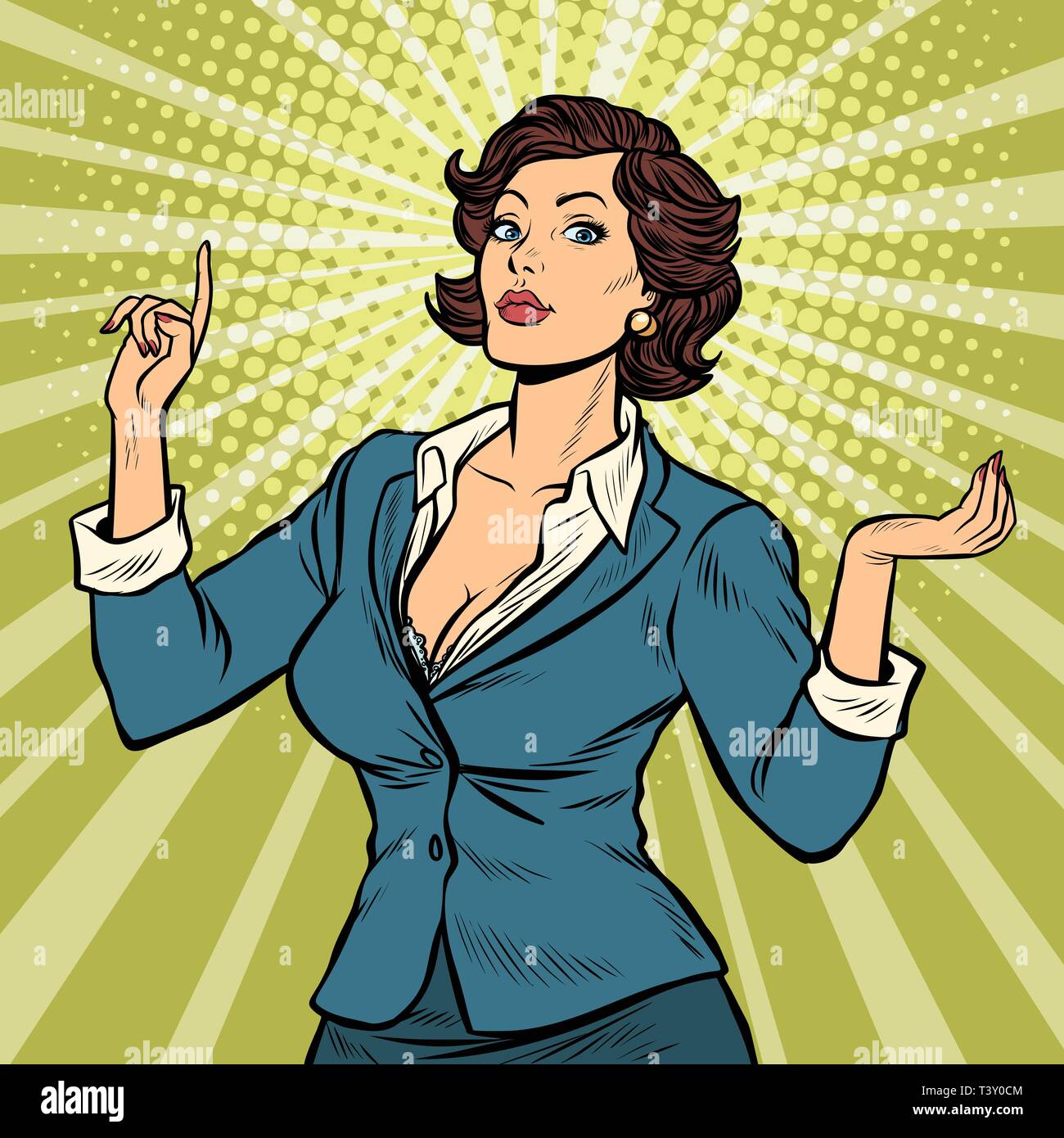 businesswoman presentation gesture. Pop art retro vector illustration ...