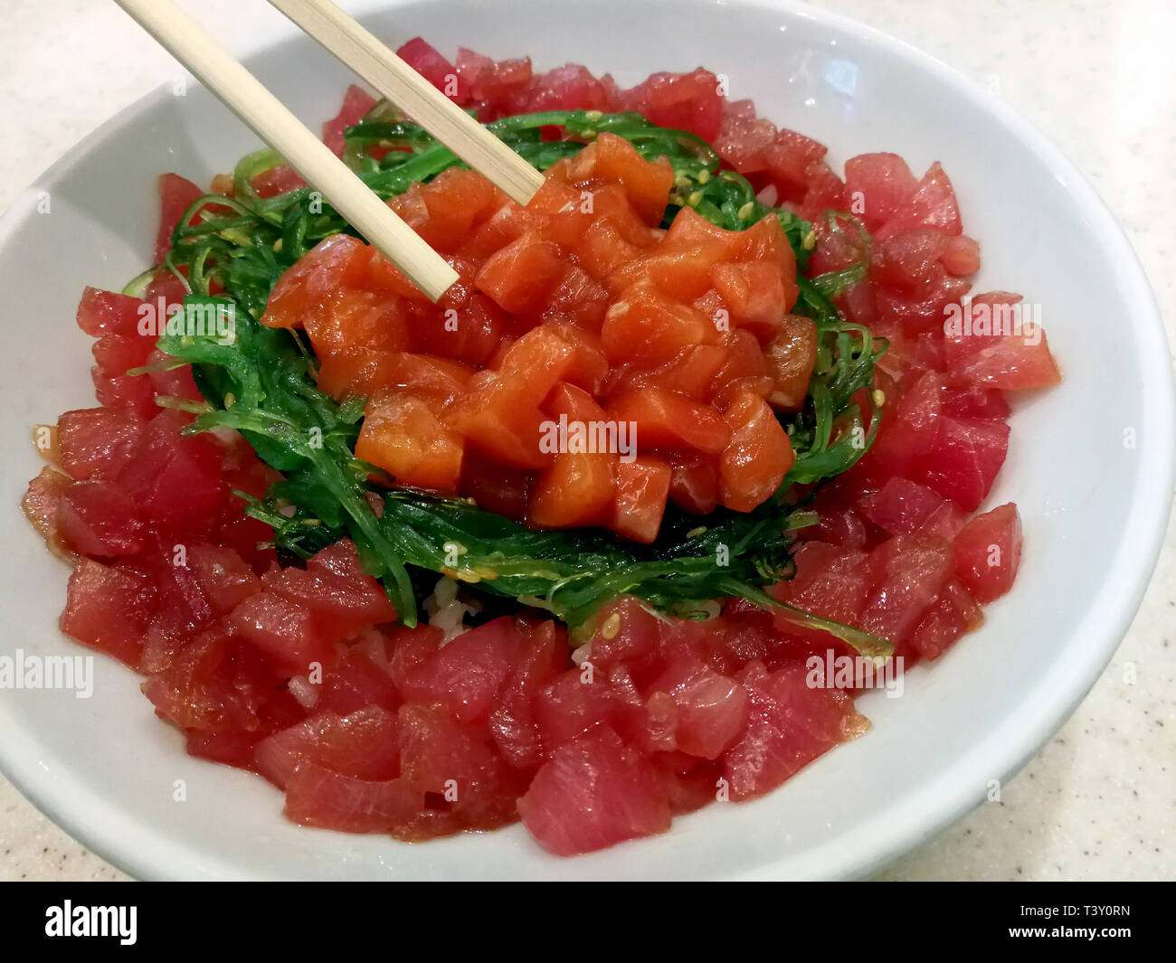salmon with rice, japanese food Stock Photo - Alamy