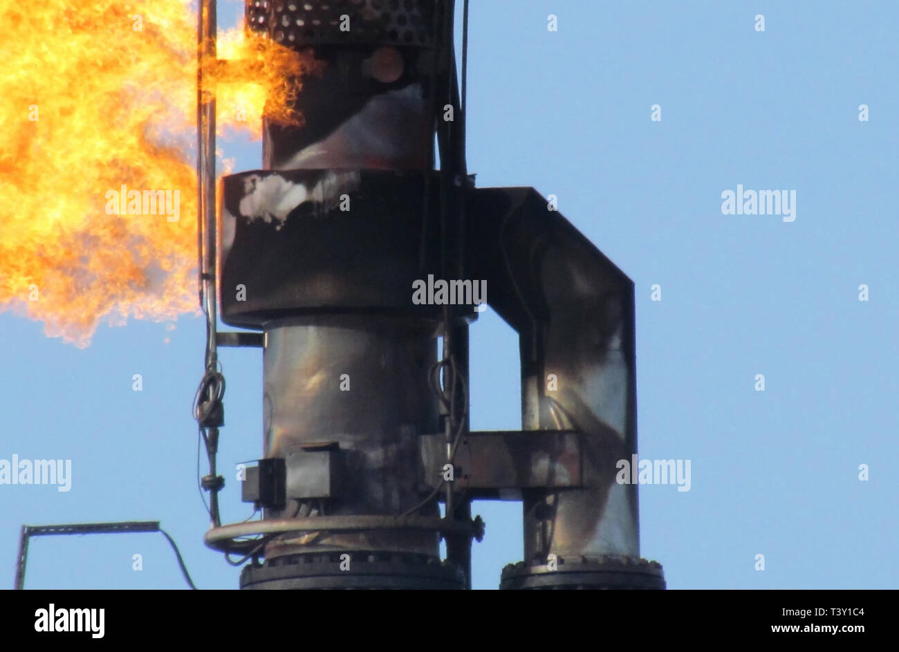 System of a torch on an oil field. Burning through a torch head Stock ...