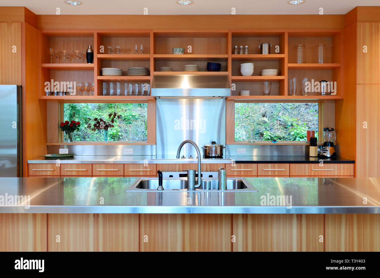 Counter tops and sink in kitchen Stock Photo - Alamy