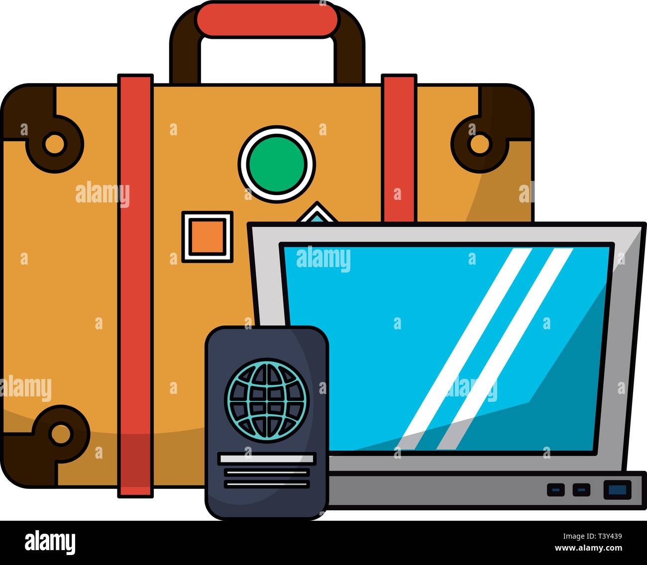 Travel suitcase and laptop with passport Stock Vector Image & Art - Alamy