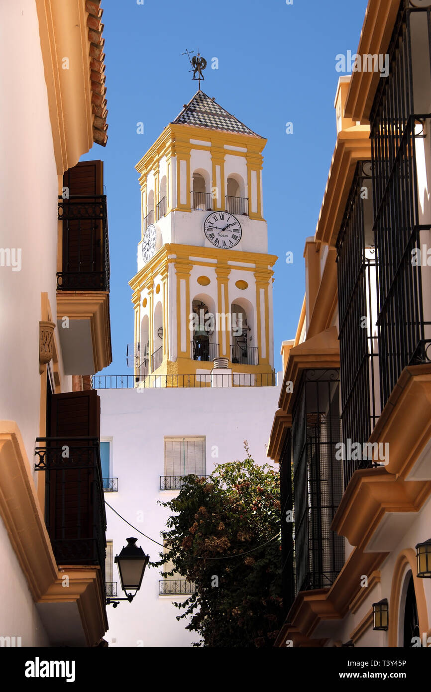 Marbella old town church bell tower Stock Photo - Alamy
