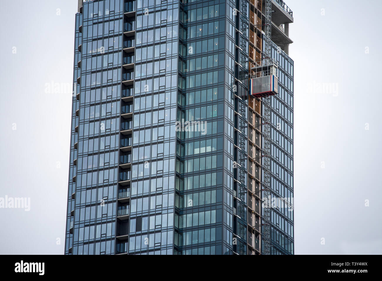 Elevator on a skyscraper construction site in downtown Montreal, Quebec ...