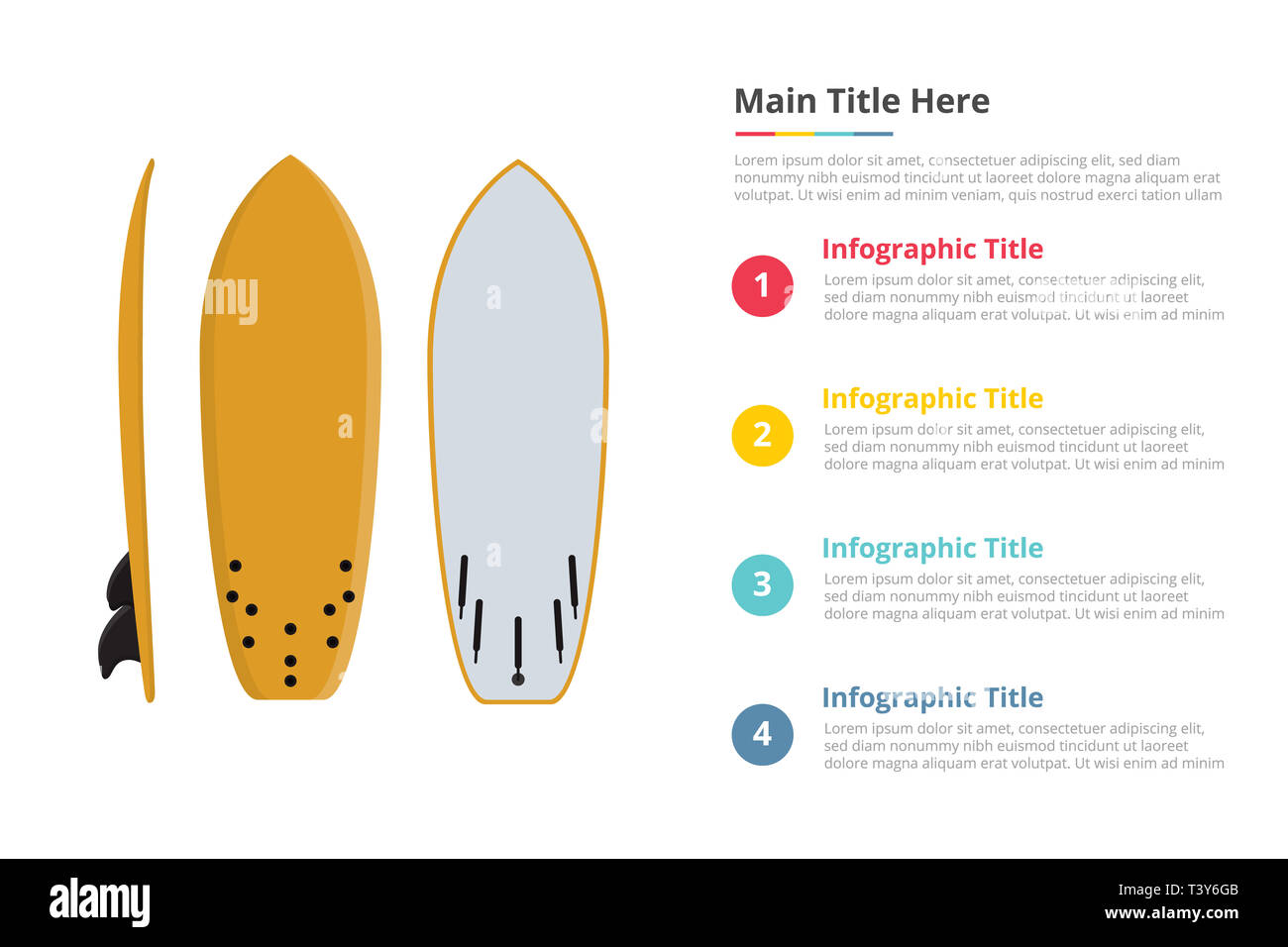 surfing board equipment infographics template with 4 points of free ...
