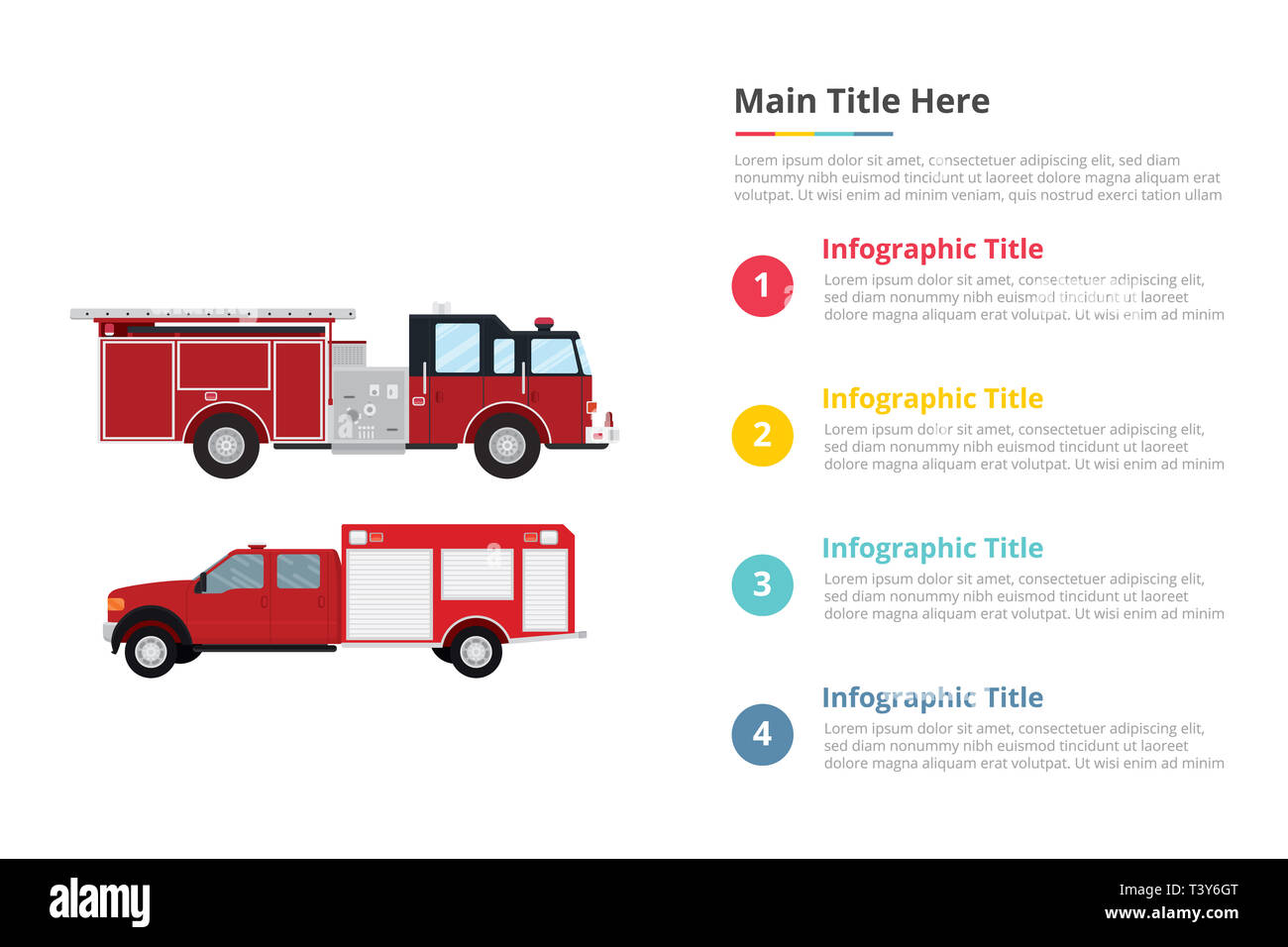 firefighter truck infographics template with 4 points of free space ...