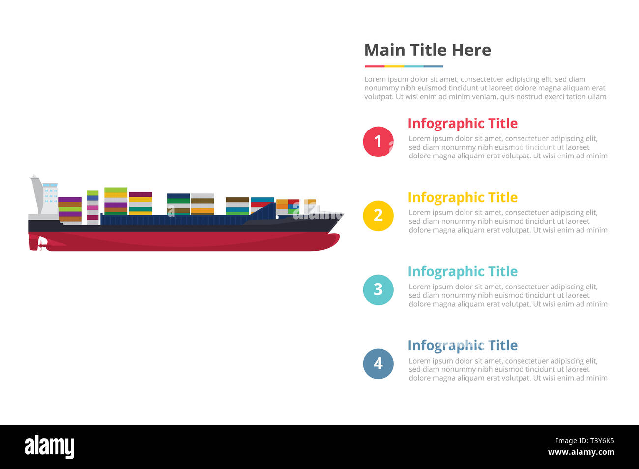 big ship container infographics template with 4 points of free space ...