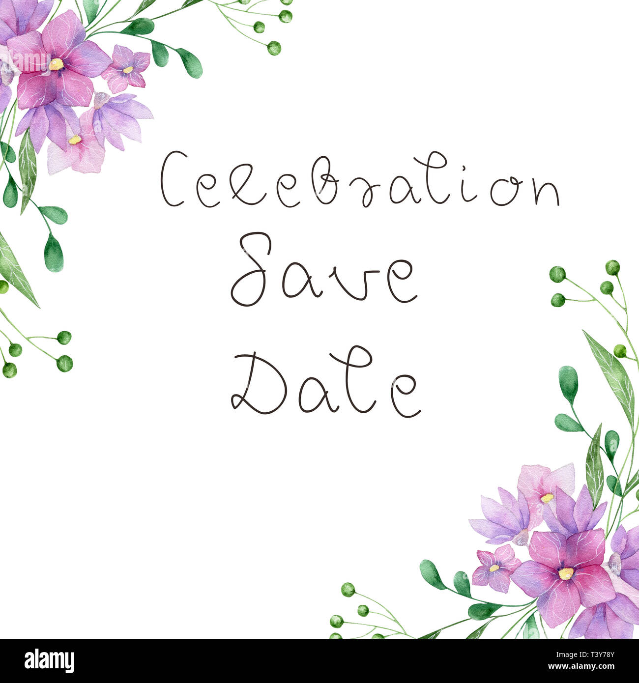 Waterclor flowers weeding birthday celebration card painting drawing ...