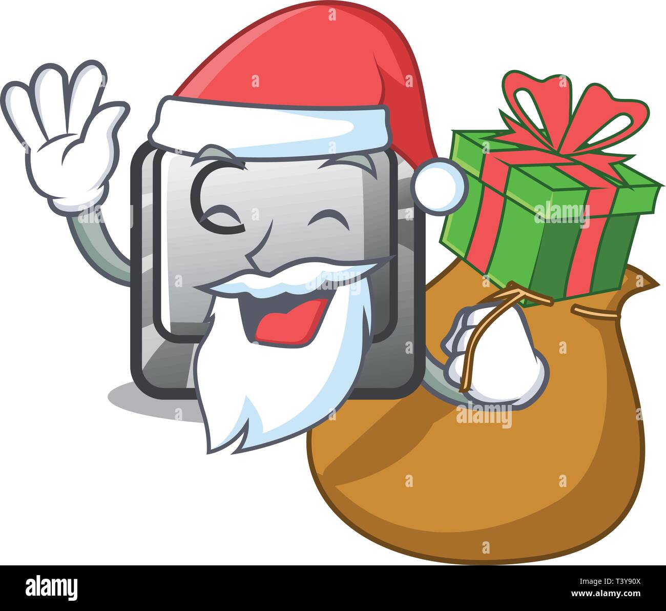 Santa with gift button C installed on cartoon computer Stock Vector ...