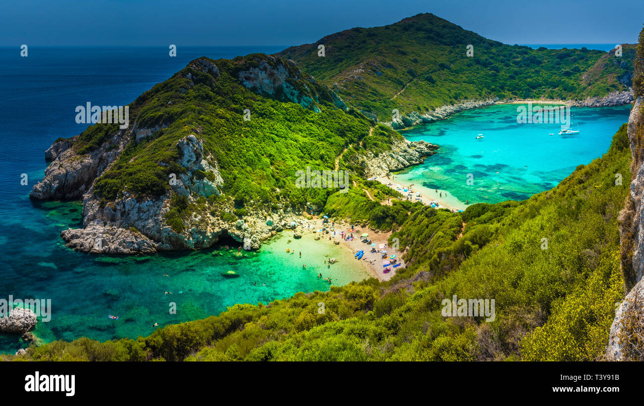 Aerial view of Porto Timoni, Afionas region, Corfu Stock Photo - Alamy