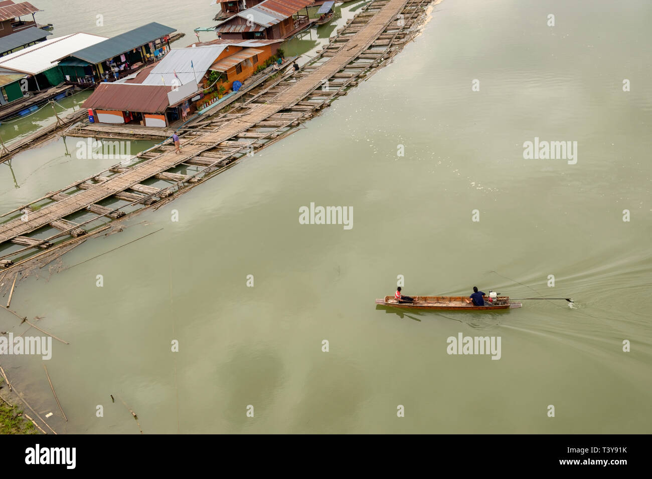 Villager paddle wooden boat in dam,lifestyle tradition culture at ...