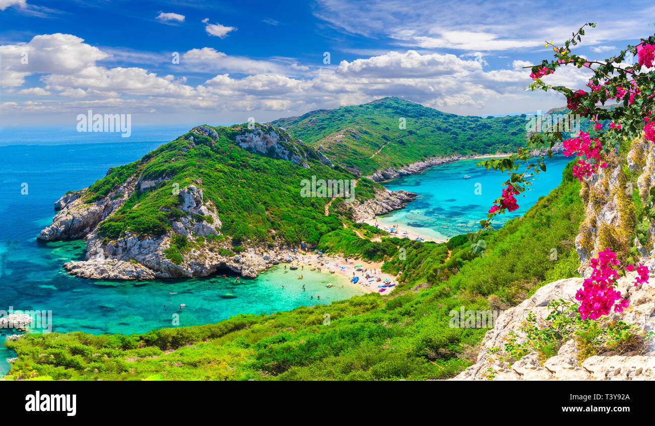 Aerial view of Porto Timoni, Afionas region, Corfu Stock Photo - Alamy