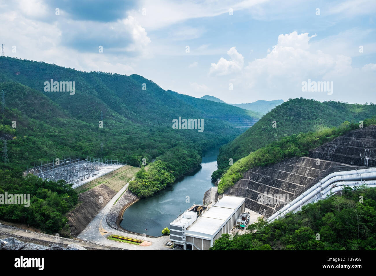 Power plant in dam srinakarin on mountain at national park,kanchanaburi ...