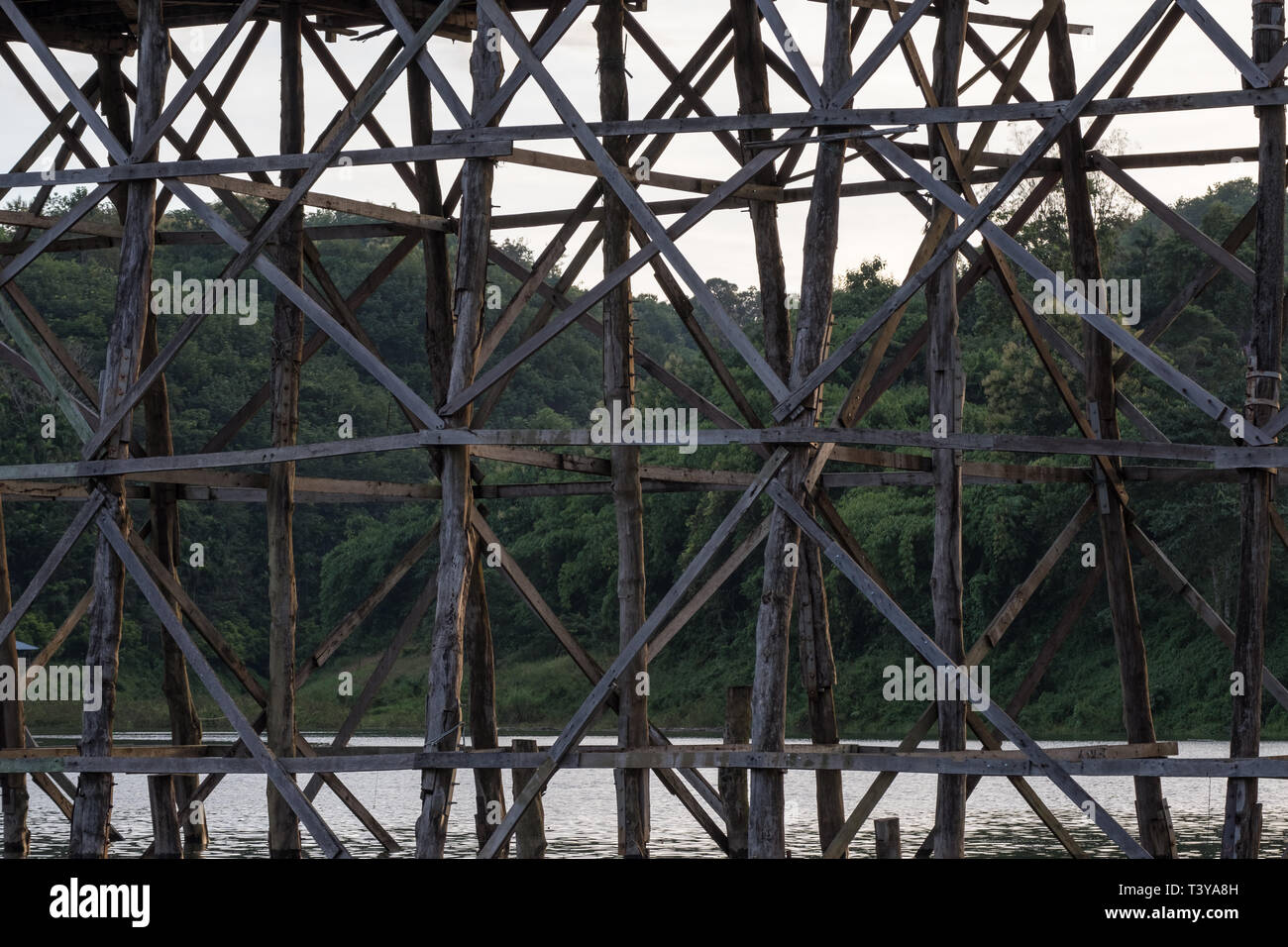 Architecture structure wooden mon bridge famous in sangkhlaburi Stock ...