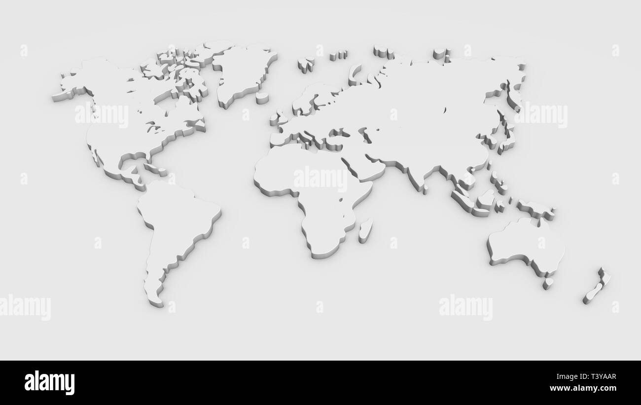 White 3D world map illustration isolated Stock Photo - Alamy