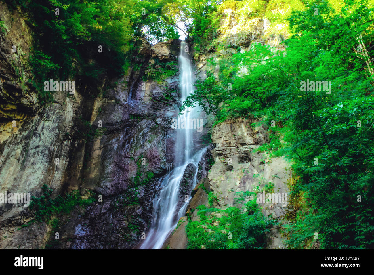 Mahunceti waterfall closeup in summertime season. Batumi, Georgia Stock ...