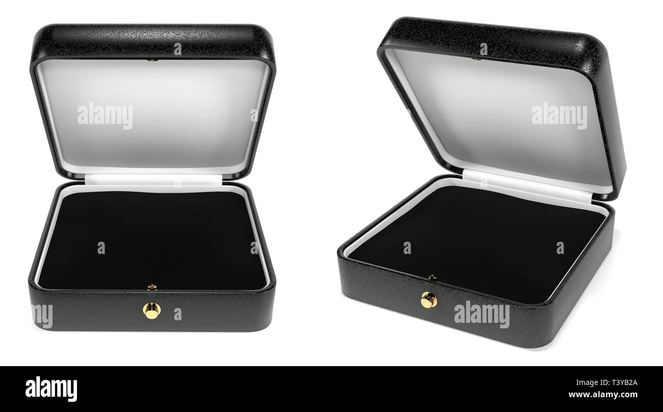 Jewelry box. Black open box with velvet lining. 3d rendering ...