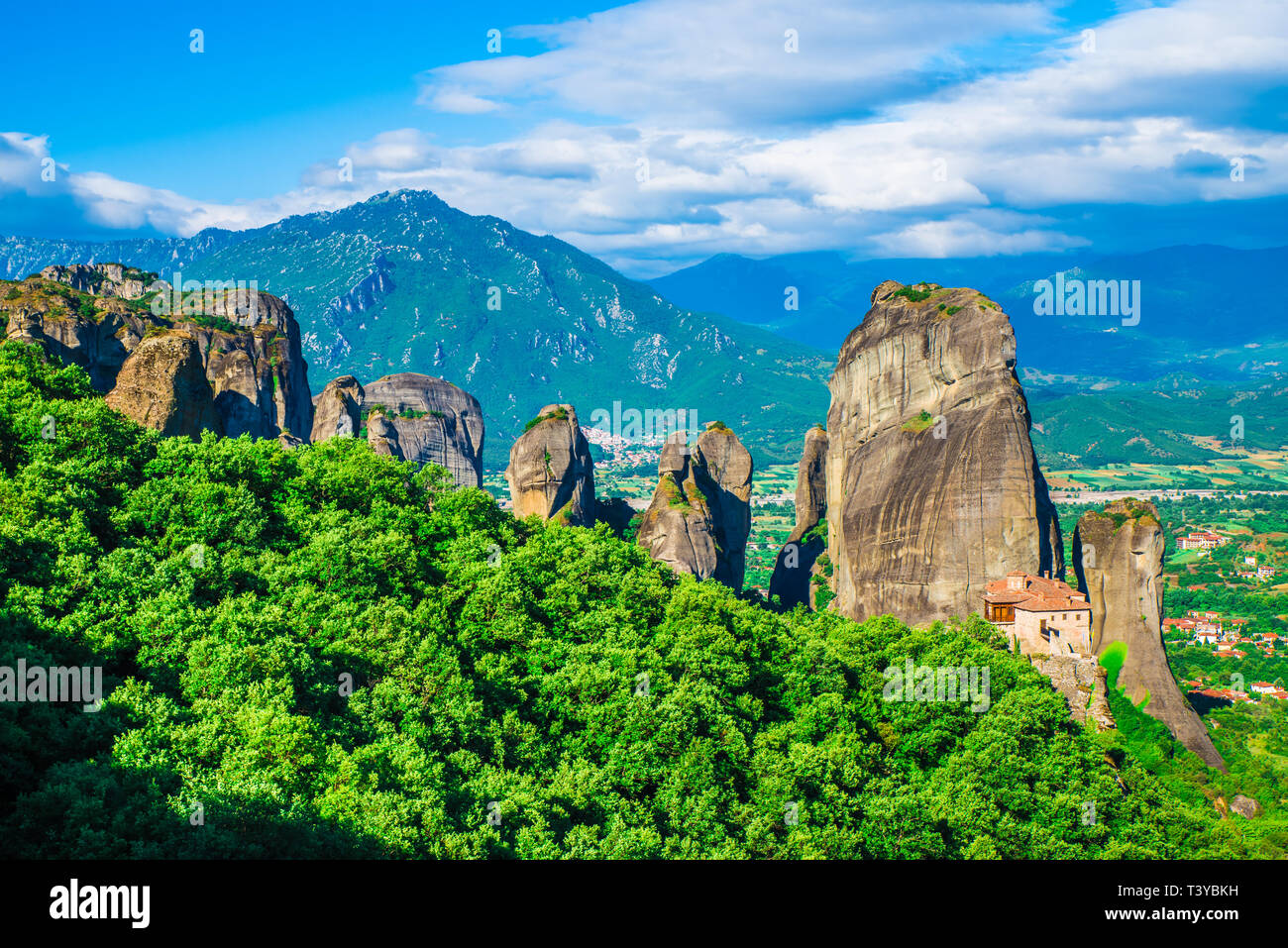 Landscape with monasteries and rock formations in Meteora, Greece Stock ...