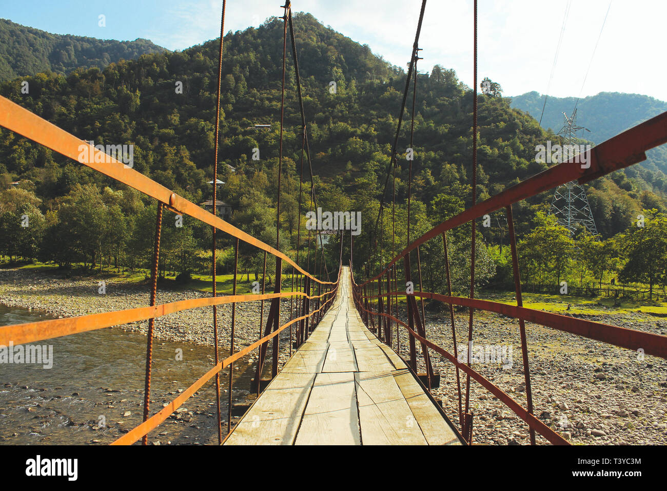 Old suspension bridge close up in the highlands, Batumi, Georgia Stock ...