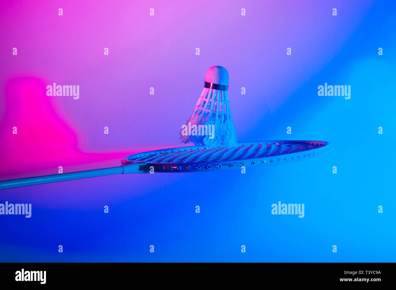 Badminton racket and shuttlecock in vibrant bold gradient holographic ...