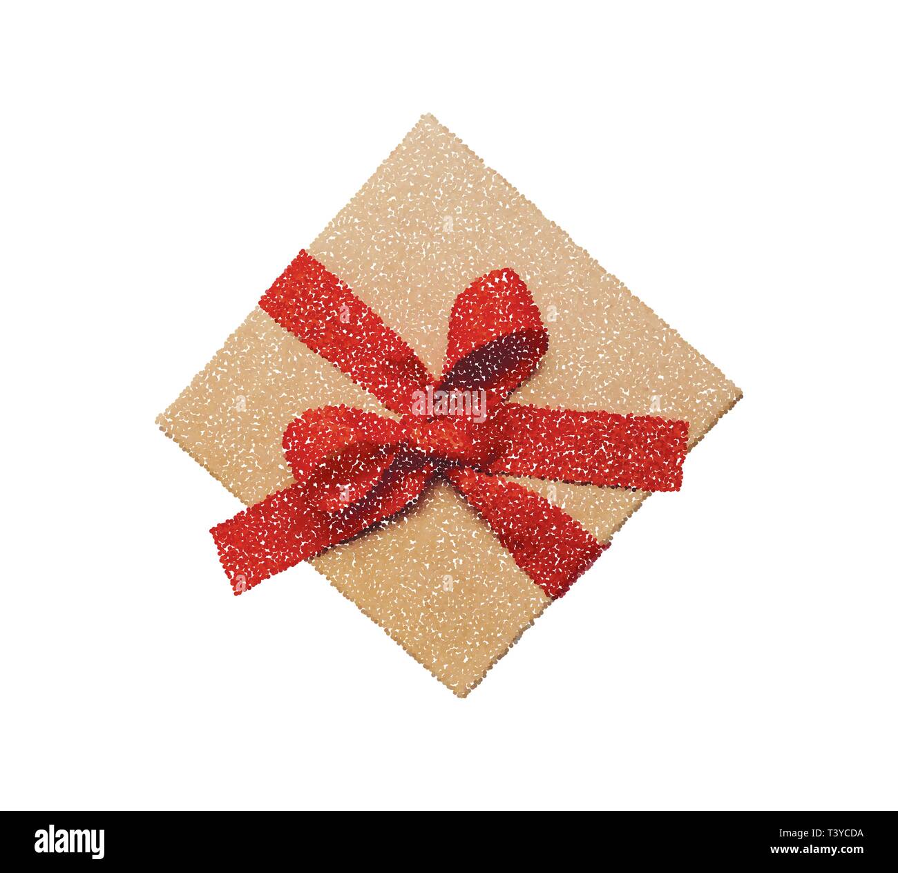 Vector gift box icon illustration with red bow, point style pictogram ...