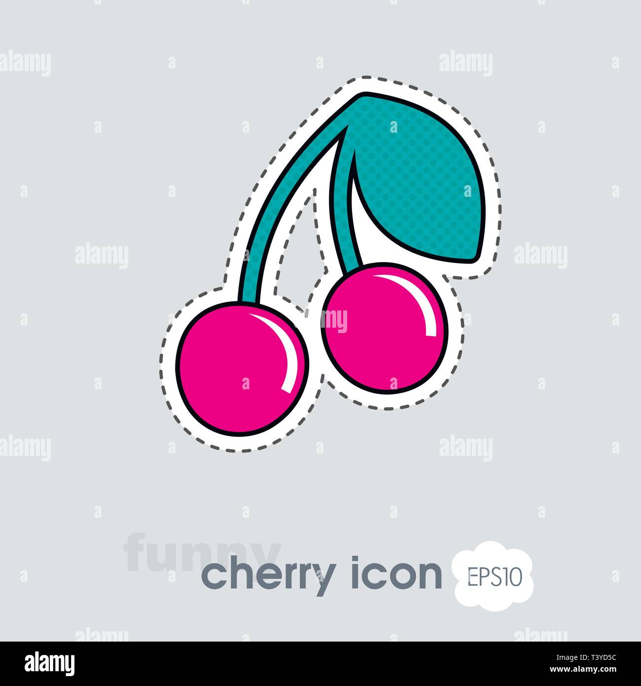 Cherry with leaf icon. Cherry fruit sign. Vector illustration for food ...