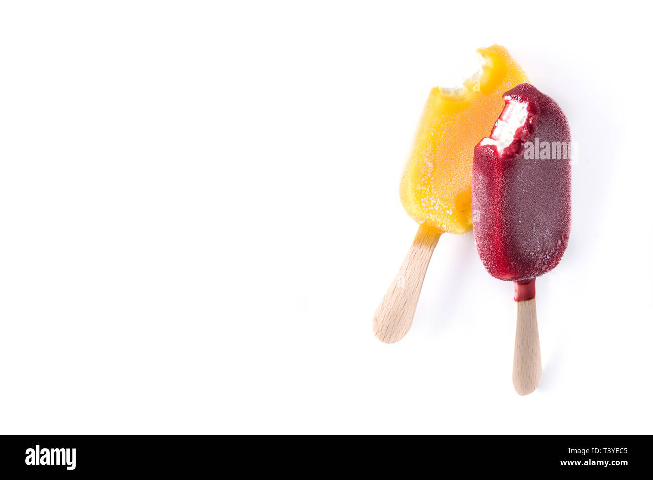 Yellow and red popsicle isolated on white background. Copyspace Stock ...