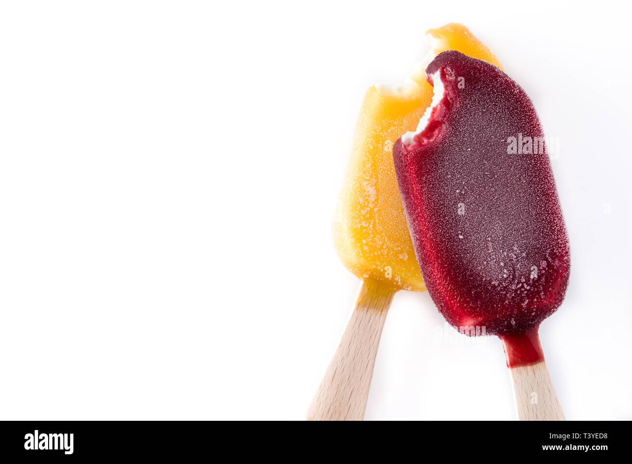Yellow and red popsicle isolated on white background. Copyspace Stock ...