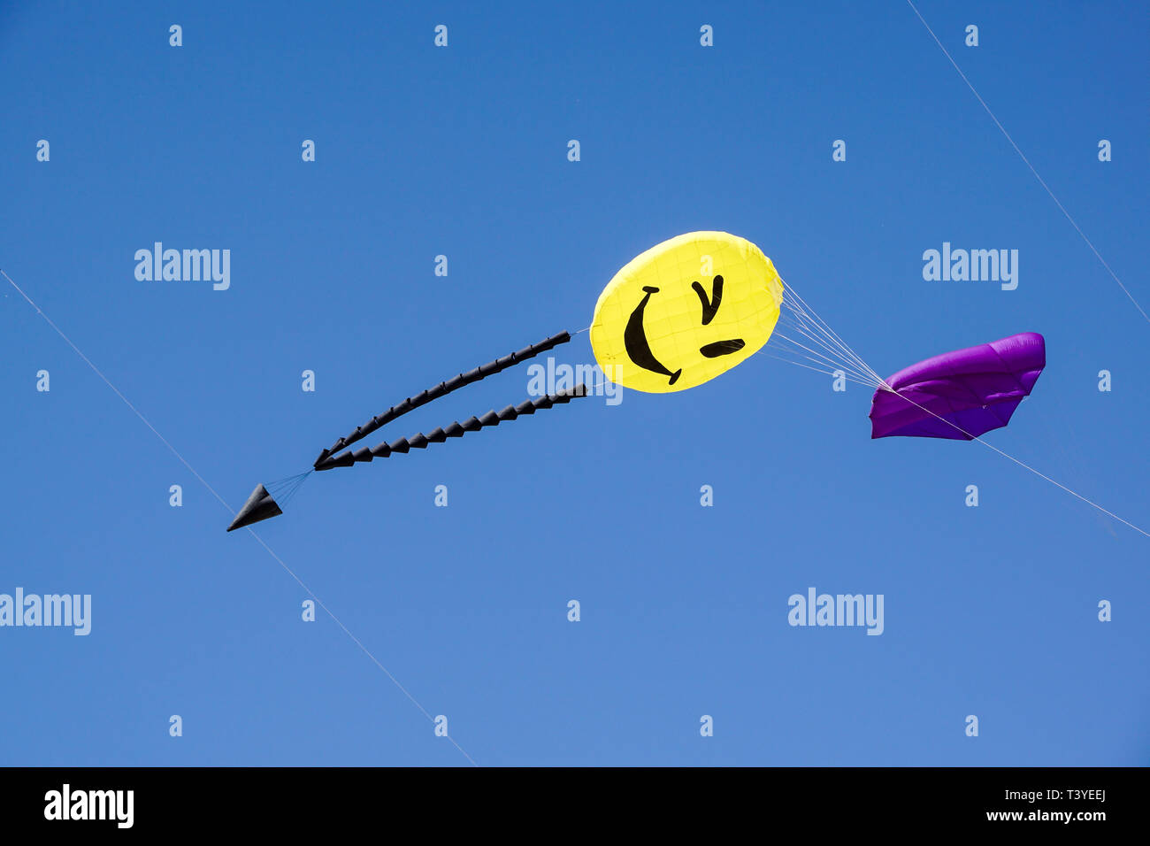 Various kites flying on the blue sky in the kite festival Stock Photo ...