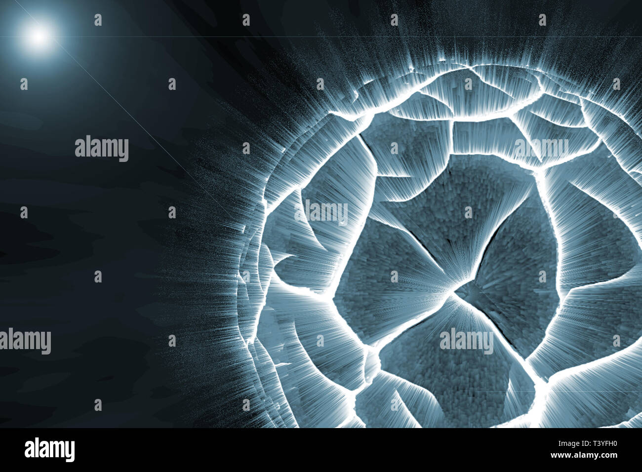 Exploding frozen planets in a galaxy with ice details and a star nearby ...