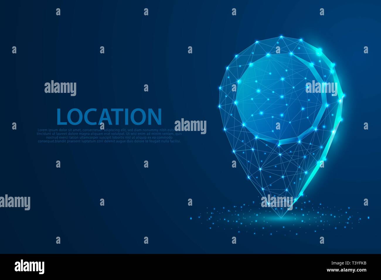 Location icon lines, triangles and particle style design, vector ...