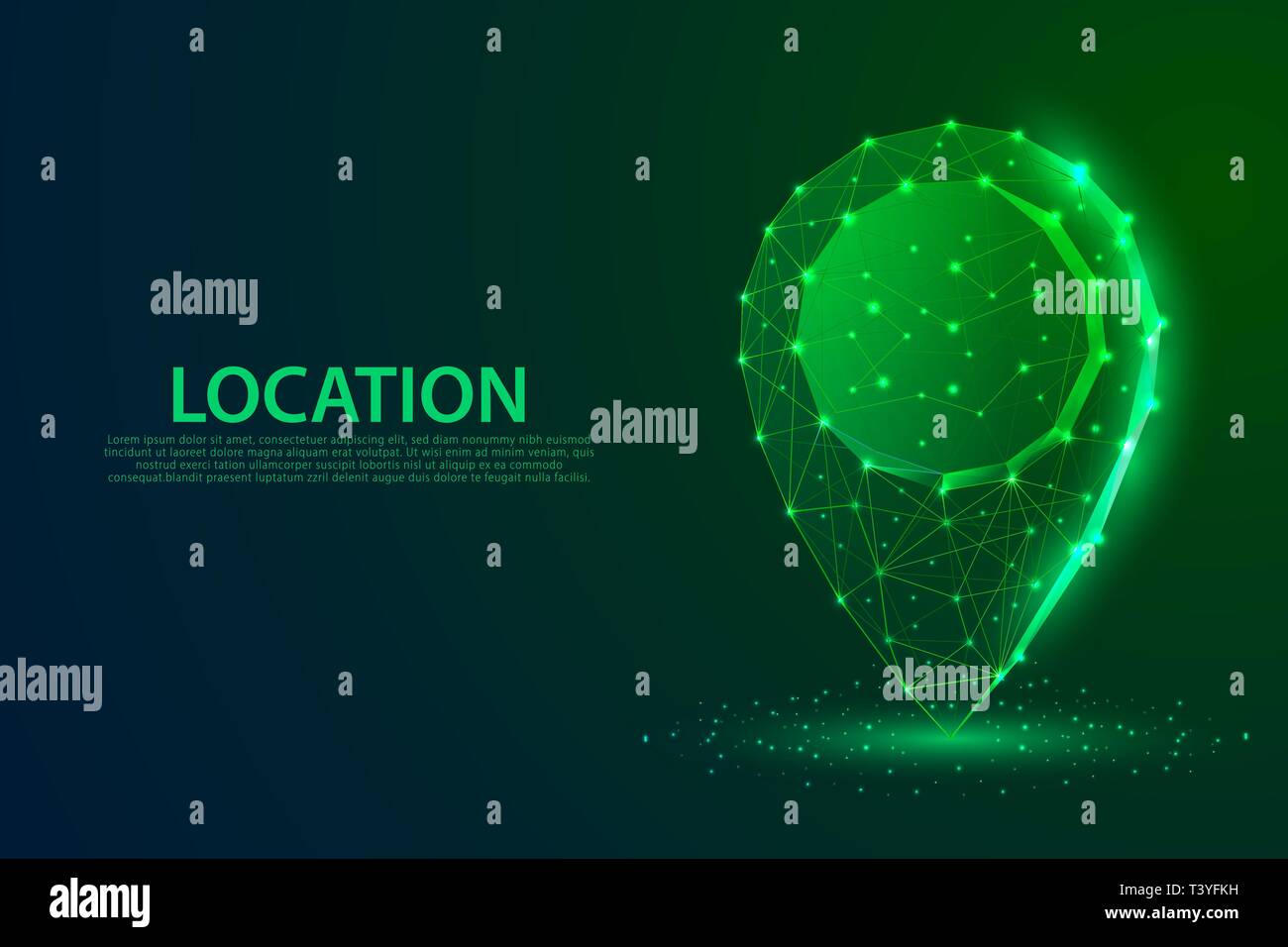 Location icon lines, triangles and particle style design, vector ...