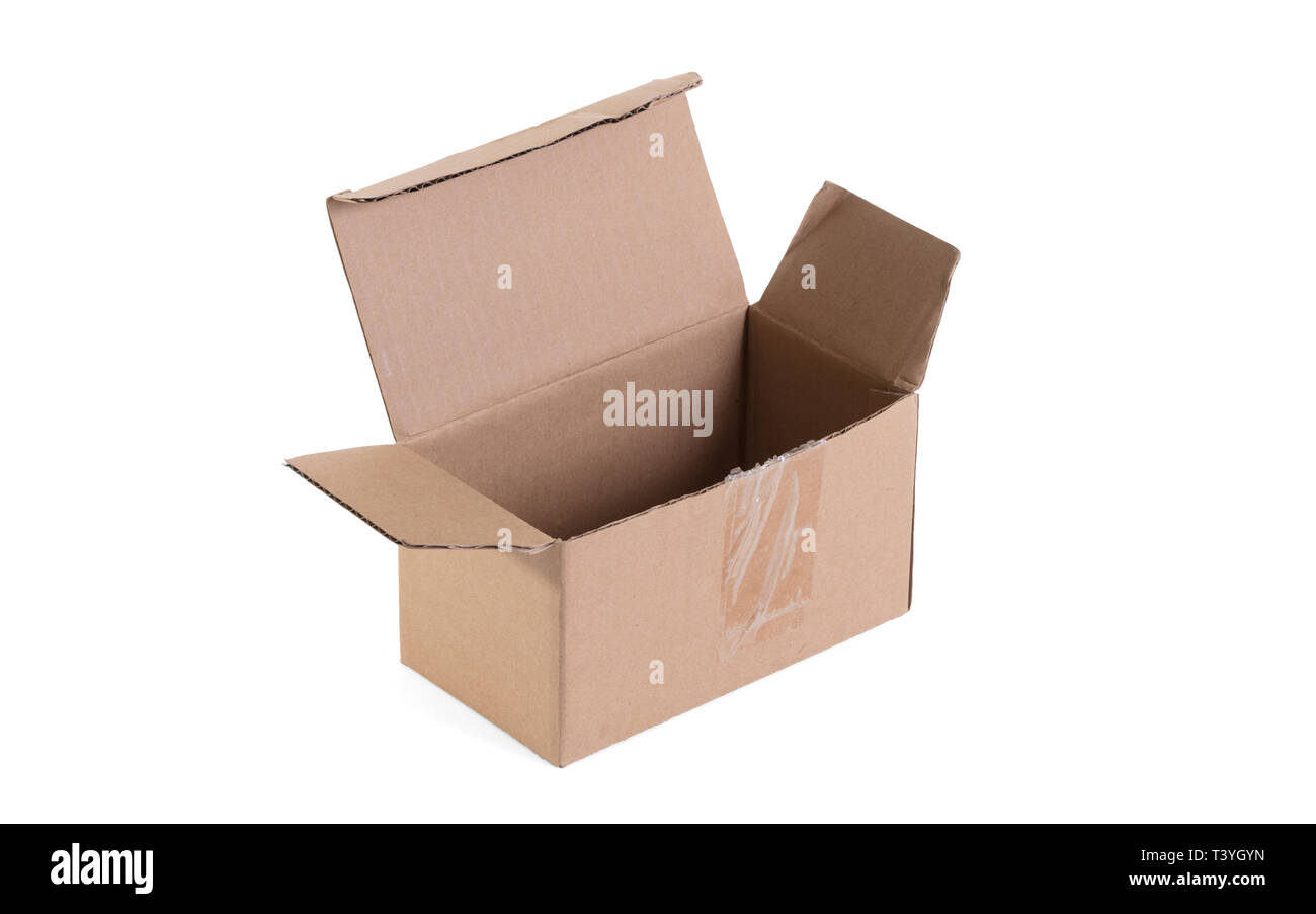 Cardboard box with flip open lid, lid open, isolated on white Stock ...
