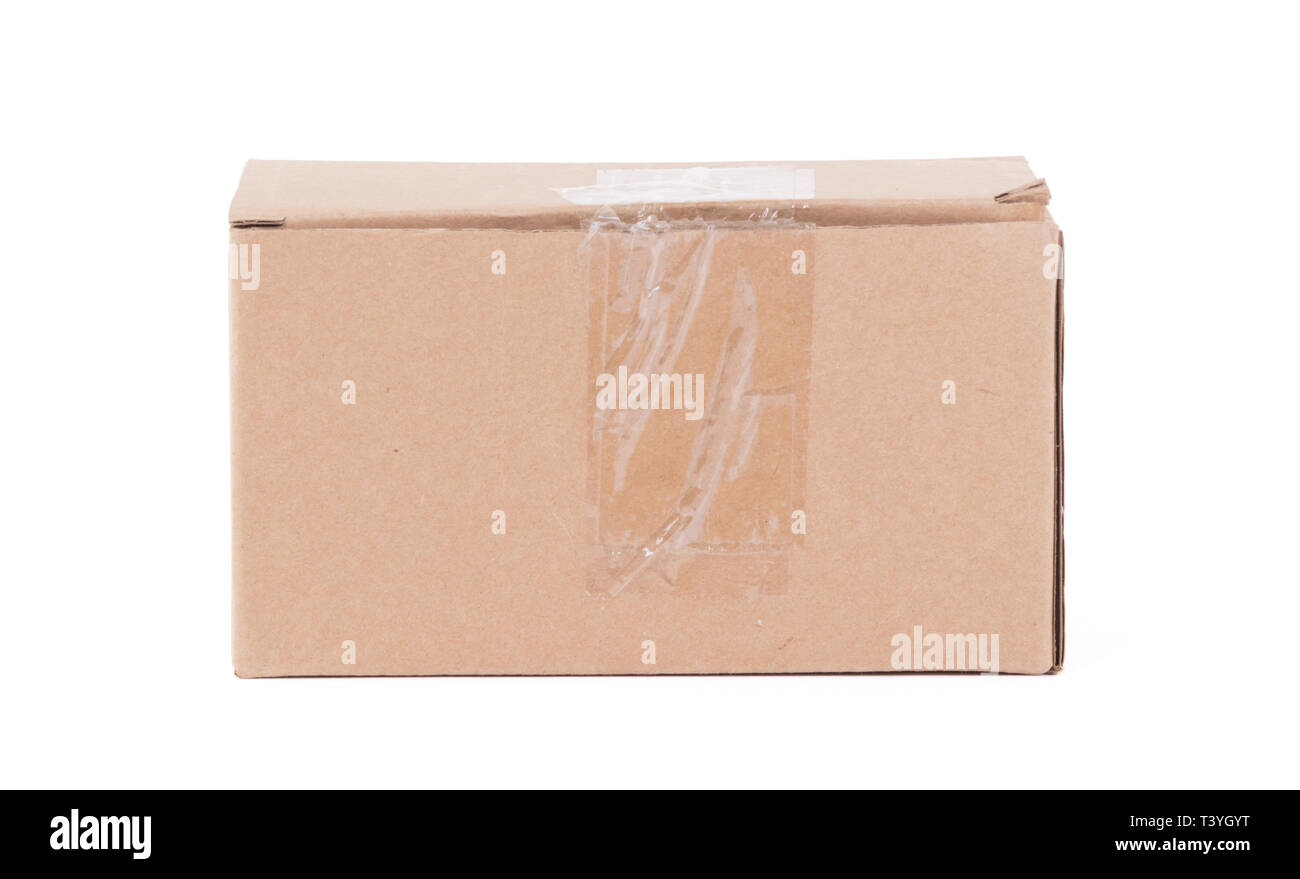 Cardboard box with flip closed lid, lid open, isolated on white Stock ...