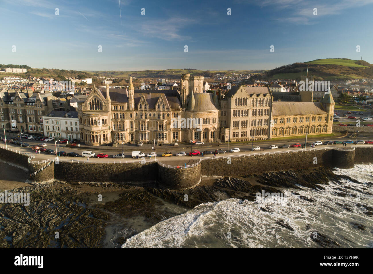 An aerial view of the iconic sandstone architecture of the Victorian ...
