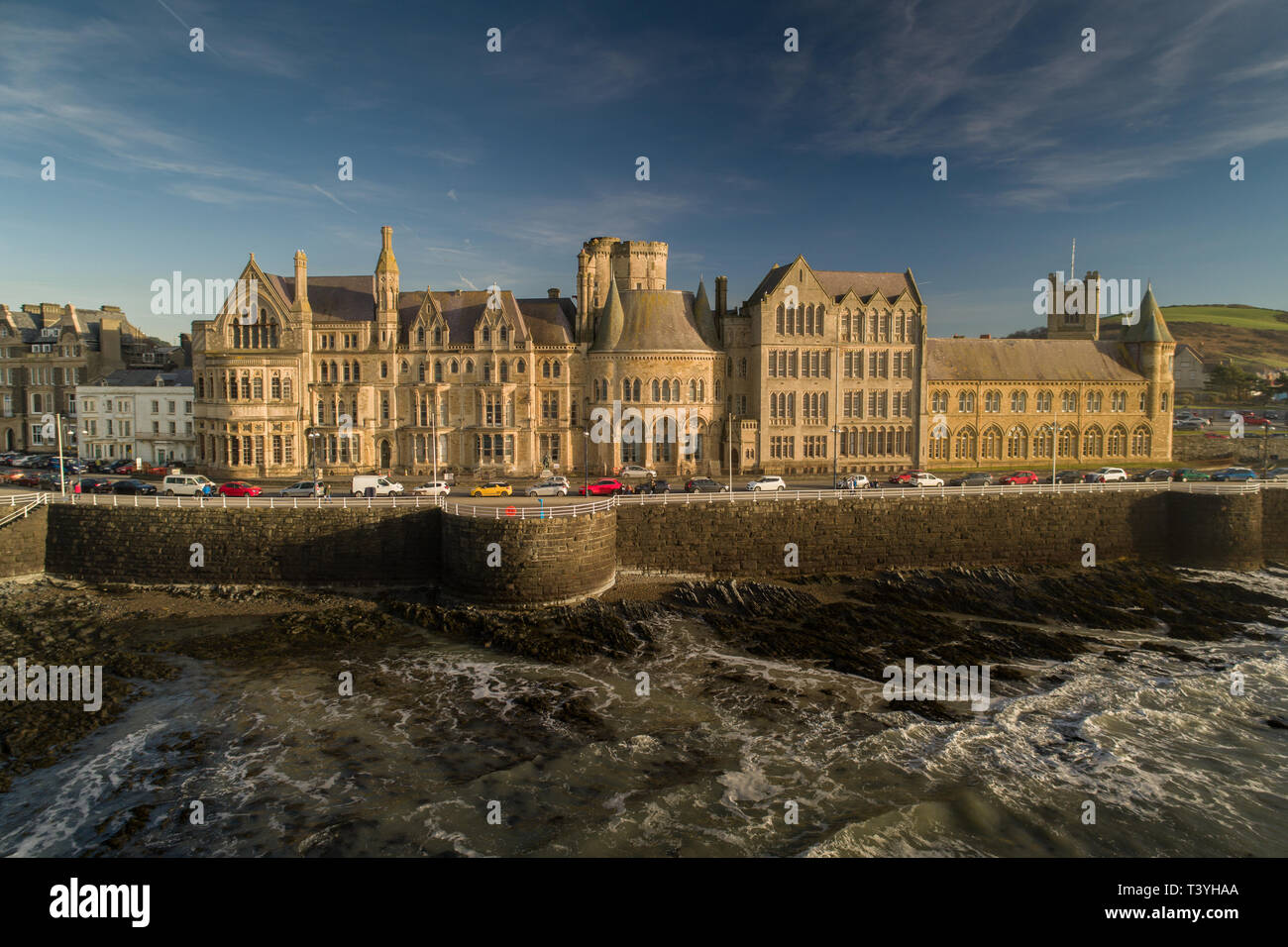 An aerial view of the iconic sandstone architecture of the Victorian ...