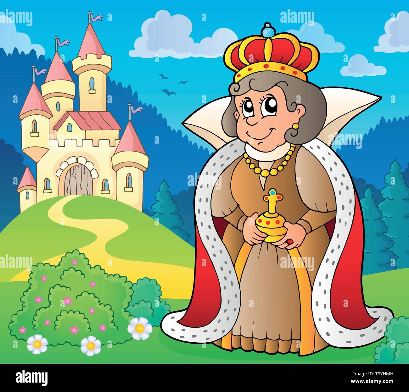 Happy queen near castle theme 5 - eps10 vector illustration Stock ...
