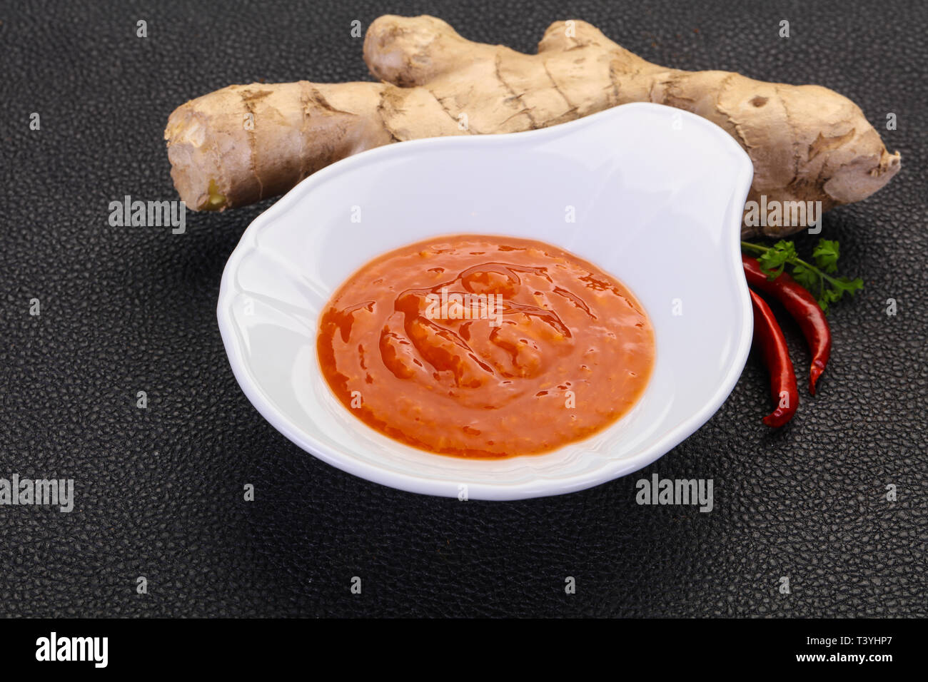 Ginger chili sauce with root and pepper Stock Photo - Alamy