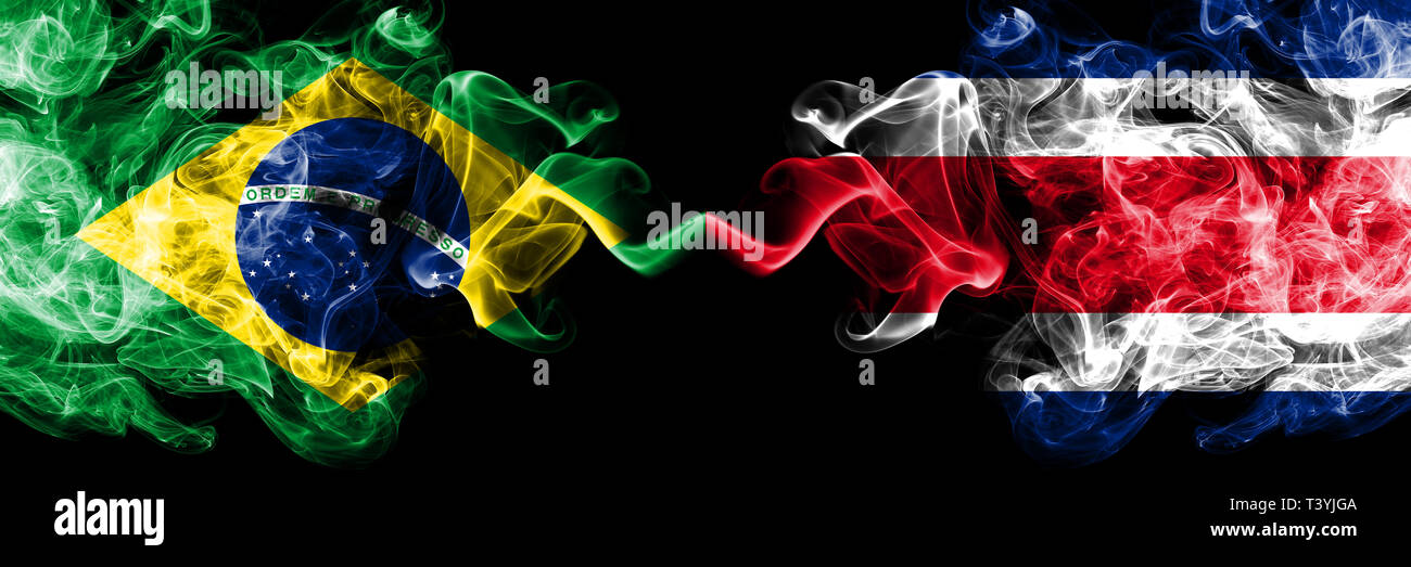 Brazil vs Costa Rica smoke flags placed side by side. Thick colored ...