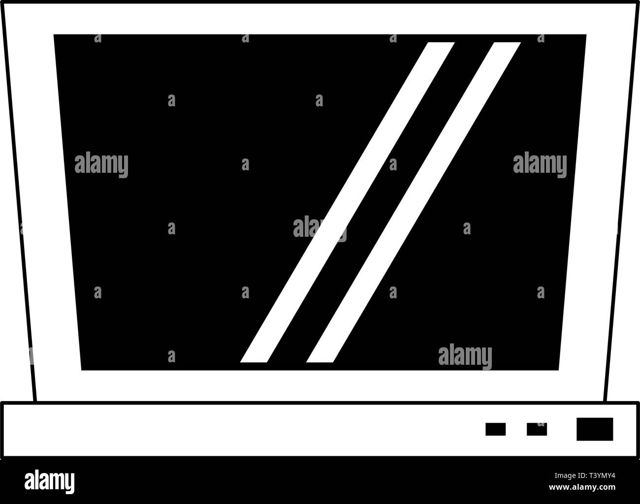 Laptop computer technology isolated black and white Stock Vector Image ...