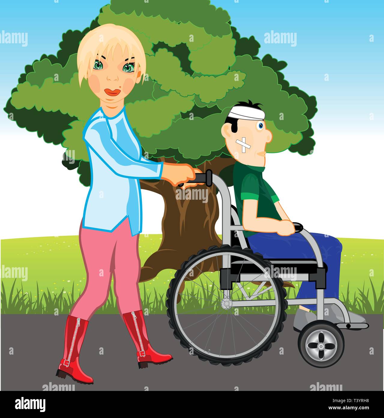 Girl walks with sick in park.Vector illustration Stock Vector Image ...