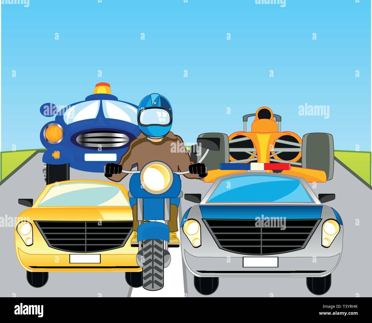 Vector illustration of the transport facilities on road Stock Vector ...