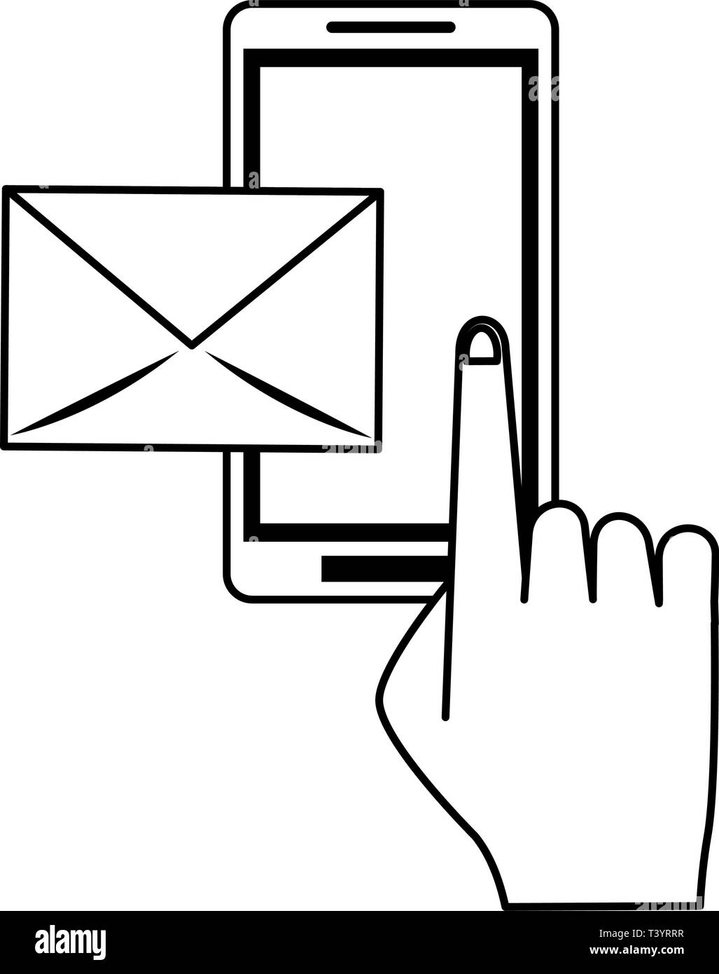 Smartphone and email symbols in black and white Stock Vector Image ...