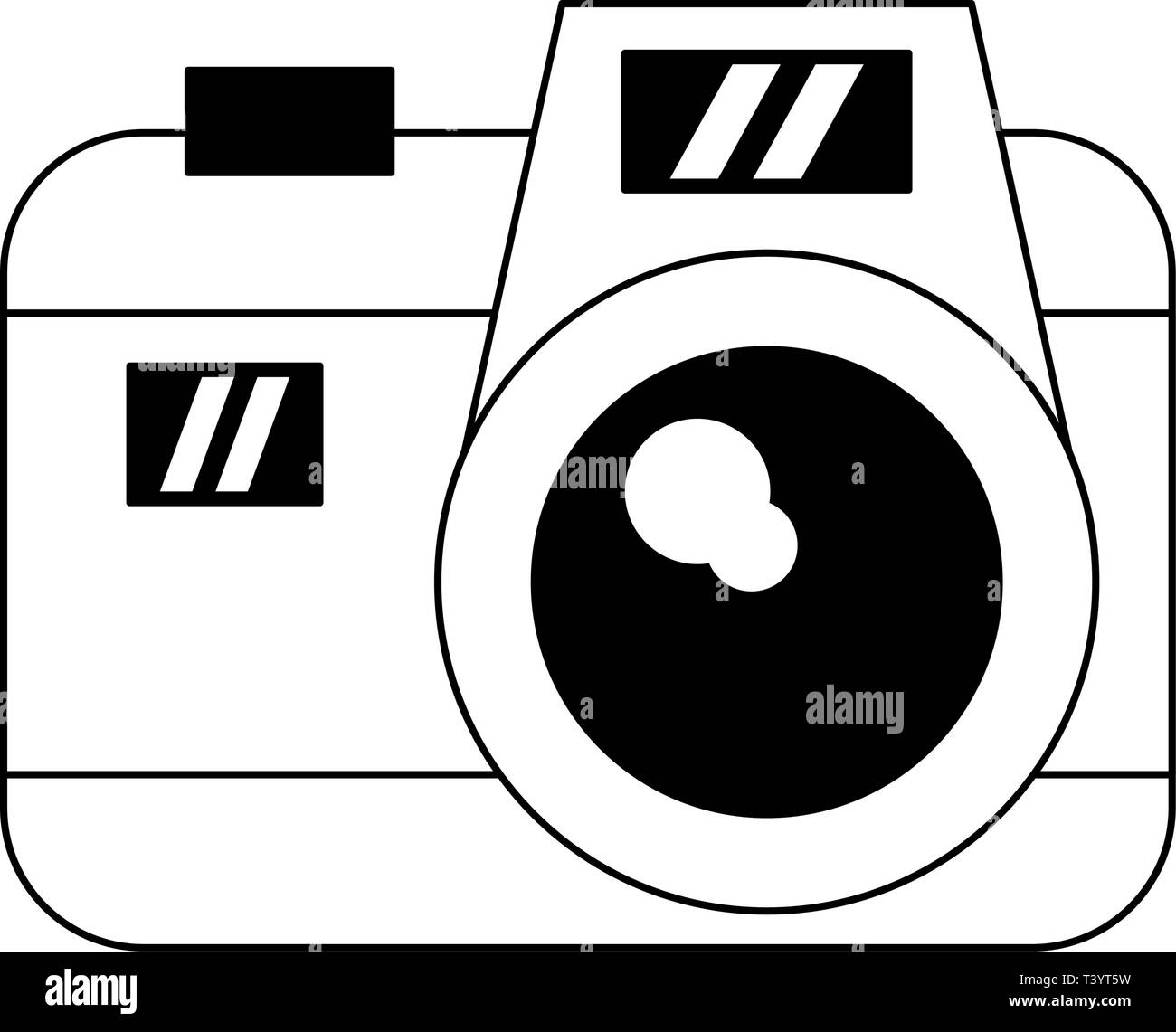 Vintage photographic camera symbol isolated black and white Stock ...