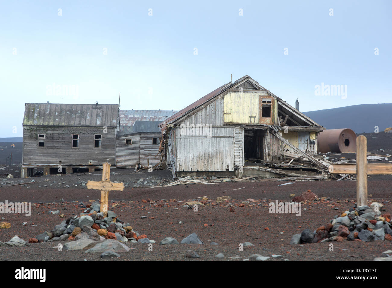 The old British Antarctic Survey base on Decption Island, which had to ...
