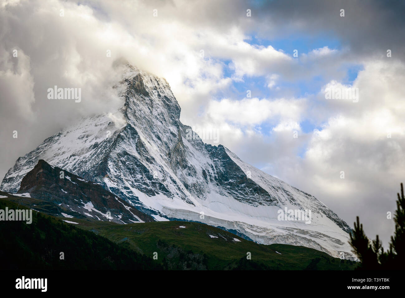 Matterhorn mountain and cloudy sky, Zermatt, Switzerland Stock Photo ...