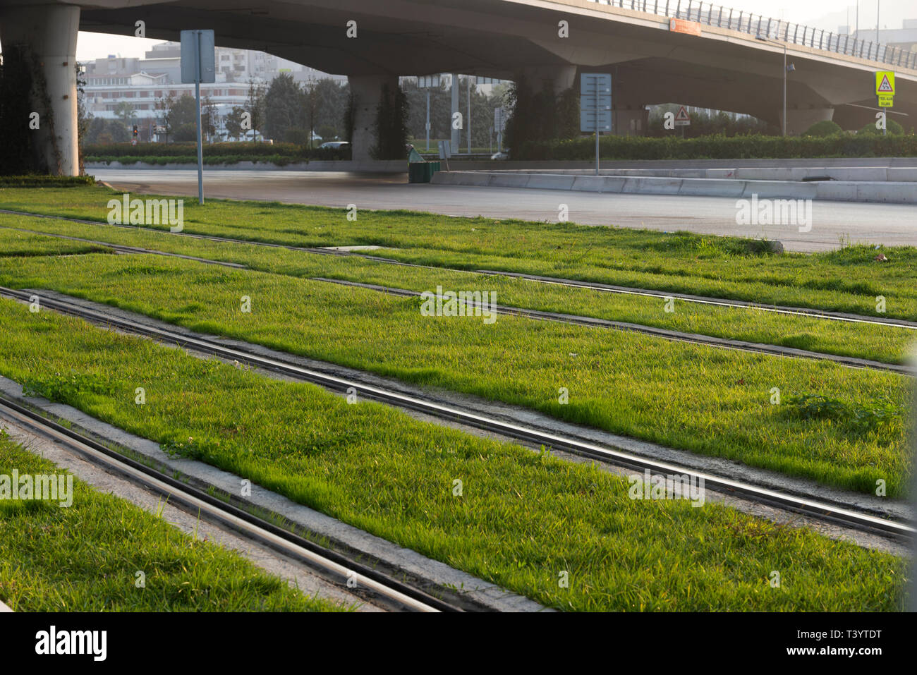 Modern tramway green grass hi-res stock photography and images - Alamy