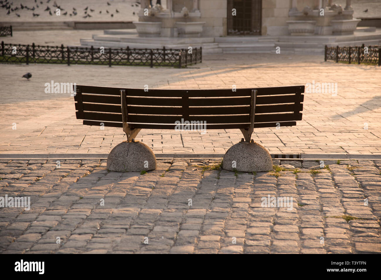 Bench in a park from behind Stock Photo - Alamy